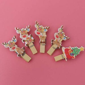 Healifty Christmas Decor Nativity Decor 10Pcs Christmas Wooden Clothespins Cartoon Elk Photo Clips DIY Craft Photo Paper Peg for Christmas Party Favors Thumb Tacks Decorative Wood Decor