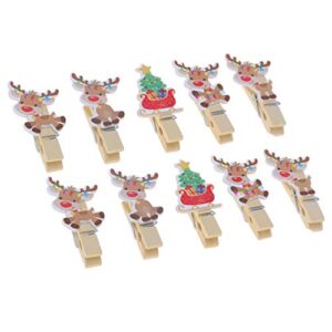 Healifty Christmas Decor Nativity Decor 10Pcs Christmas Wooden Clothespins Cartoon Elk Photo Clips DIY Craft Photo Paper Peg for Christmas Party Favors Thumb Tacks Decorative Wood Decor