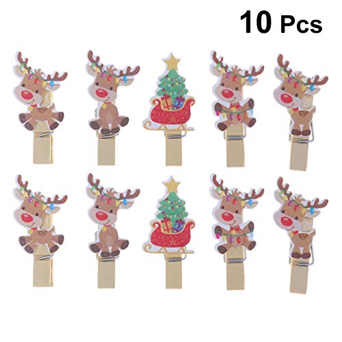 Healifty Christmas Decor Nativity Decor 10Pcs Christmas Wooden Clothespins Cartoon Elk Photo Clips DIY Craft Photo Paper Peg for Christmas Party Favors Thumb Tacks Decorative Wood Decor