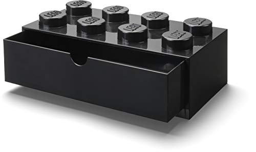 Room Copenhagen, Lego Desk Drawer - Stackable Tabletop Storage - 12.4” x 6.2” x 4.5” - Brick 8, Black (40211733-Parent)