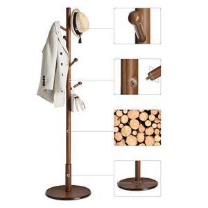 VASAGLE Coat Rack Free Standing with 7 Rounded Hooks, Wood Hall Tree, Entryway Coat Stand for Clothes, Hats, Purses, in The Entryway, Living Room, Dark Walnut URCR07WN