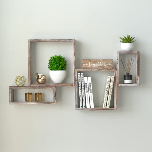 JACKCUBE Design 4 Cube Wall Mounted Rustic Floating Shelves, Wood Display Shelf, Shadow Box , Decorative Wall for Livingroom, Bathroom, Kitchen, Bedroom - MK517A