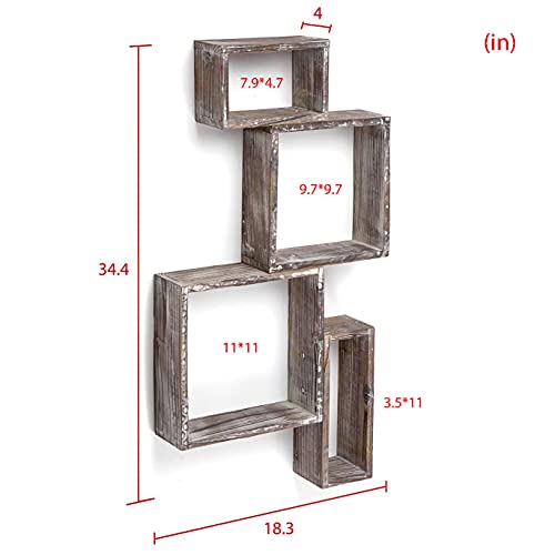 JACKCUBE Design 4 Cube Wall Mounted Rustic Floating Shelves, Wood Display Shelf, Shadow Box , Decorative Wall for Livingroom, Bathroom, Kitchen, Bedroom - MK517A