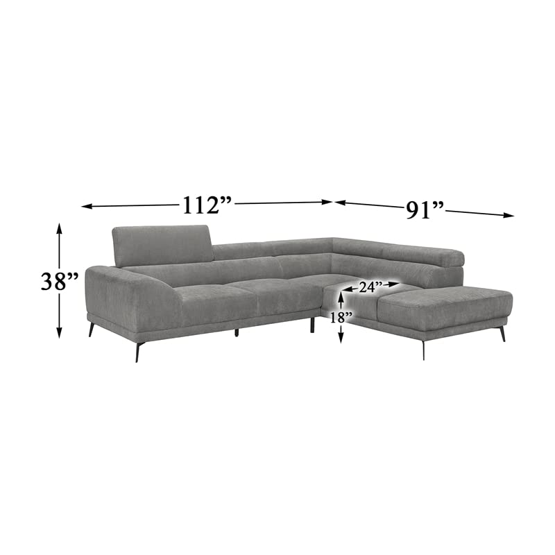 Lexicon Courtney 112" x 91" Fabric Sectional Sofa, Gray