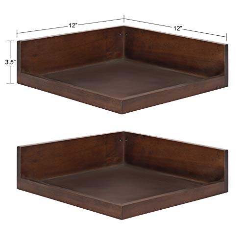 Kate and Laurel Levie Modern Floating Corner Wood Wall Shelves, 12 x 12 Inches, 2 Pack, Walnut Brown