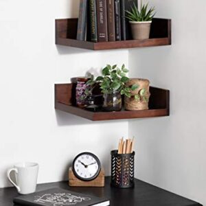 Kate and Laurel Levie Modern Floating Corner Wood Wall Shelves, 12 x 12 Inches, 2 Pack, Walnut Brown