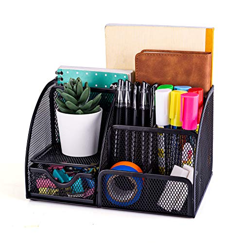 MDHAND Office Desk Organizer and Accessories Desk Drawer Organizer with 6 Compartments, Mesh Pencil Desk Organizer For Home Office