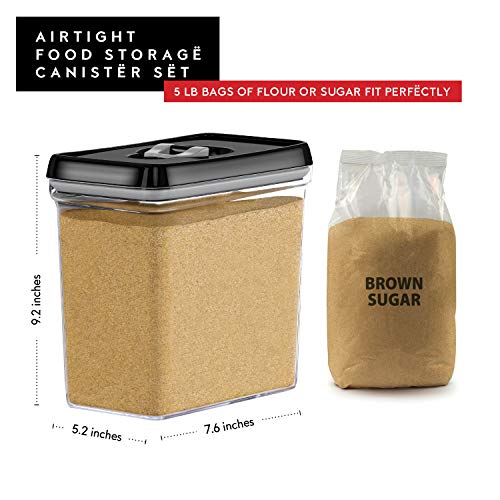 DWËLLZA KITCHEN Large Airtight Food Storage Containers - Bulk Food Pantry & Kitchen Storage Containers for Sugar, Flour and Baking Supplies - 4 PC Set, Clear Plastic BPA-Free, Keeps Fresh & Dry