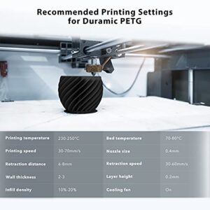 DURAMIC 3D PETG Filament 1.75mm Black, 3D Printing Filament 1kg Spool(2.2lbs), Black Filament 1.75mm Dimensional Accuracy +/- 0.05 mm Non-Tangling Non-Clogging Non-Stringing