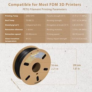 DURAMIC 3D PETG Filament 1.75mm Black, 3D Printing Filament 1kg Spool(2.2lbs), Black Filament 1.75mm Dimensional Accuracy +/- 0.05 mm Non-Tangling Non-Clogging Non-Stringing