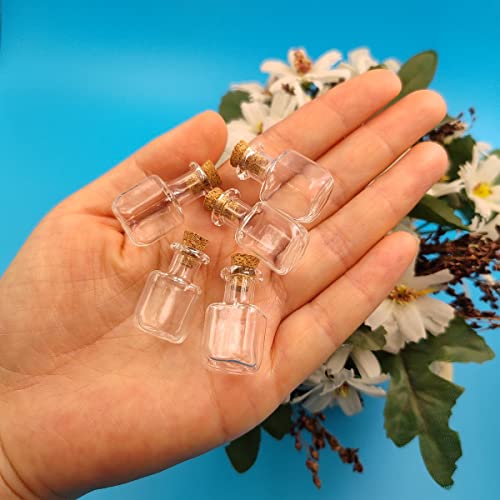 10 Pieces Mini Glass Bottle Cute Jars Vials with cork Wish Bottle glass vial pendant (Square)