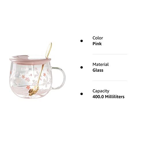 Sakura Cup, Creative Sakura Mug, Cute Heat-resistant , Transparent , Borosilicate Glass Coffee Cup,Gift( Color : Pink A , Size : 400ML )