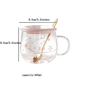 Sakura Cup, Creative Sakura Mug, Cute Heat-resistant , Transparent , Borosilicate Glass Coffee Cup,Gift( Color : Pink A , Size : 400ML )