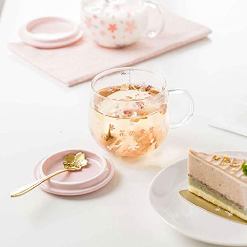 Sakura Cup, Creative Sakura Mug, Cute Heat-resistant , Transparent , Borosilicate Glass Coffee Cup,Gift( Color : Pink A , Size : 400ML )