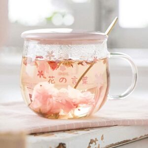 Sakura Cup, Creative Sakura Mug, Cute Heat-resistant , Transparent , Borosilicate Glass Coffee Cup,Gift( Color : Pink A , Size : 400ML )