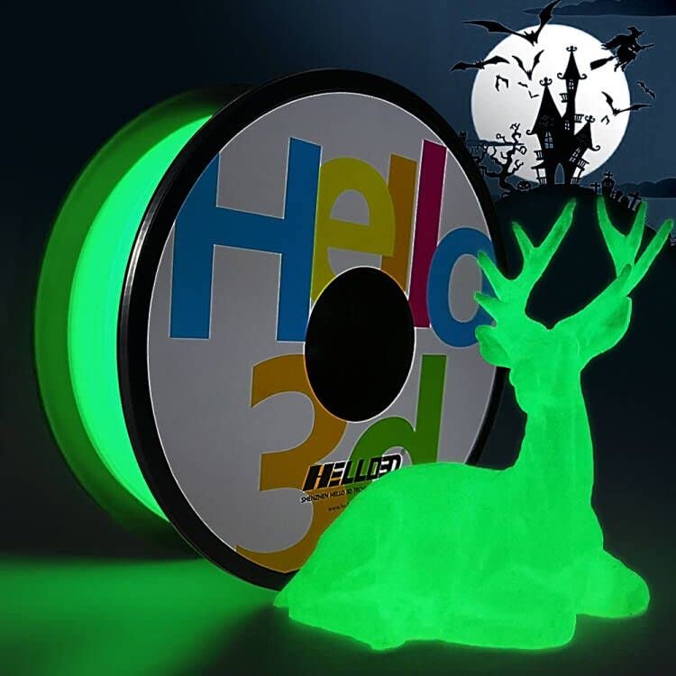 HELLO3D Glow in The Dark Green PLA Filament 1.75mm, Luminous by Sunlight/UV Light, Dimensional Accuracy +/- 0.05 mm, 1KG,/2.2LB Spool, High Pure No Bubble Print Smooth 3D Printing Filament