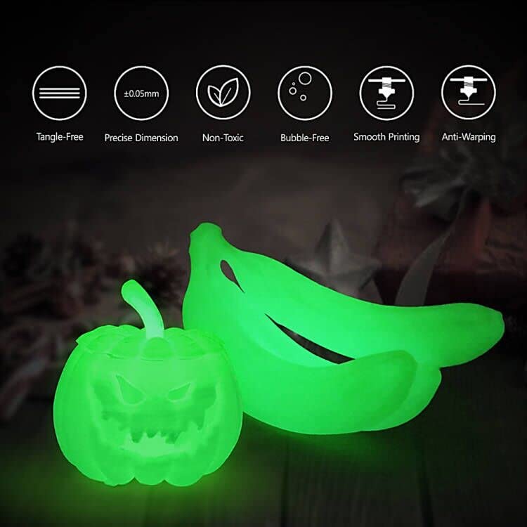 HELLO3D Glow in The Dark Green PLA Filament 1.75mm, Luminous by Sunlight/UV Light, Dimensional Accuracy +/- 0.05 mm, 1KG,/2.2LB Spool, High Pure No Bubble Print Smooth 3D Printing Filament