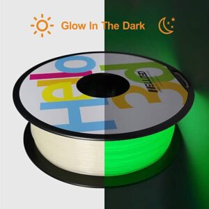 HELLO3D Glow in The Dark Green PLA Filament 1.75mm, Luminous by Sunlight/UV Light, Dimensional Accuracy +/- 0.05 mm, 1KG,/2.2LB Spool, High Pure No Bubble Print Smooth 3D Printing Filament