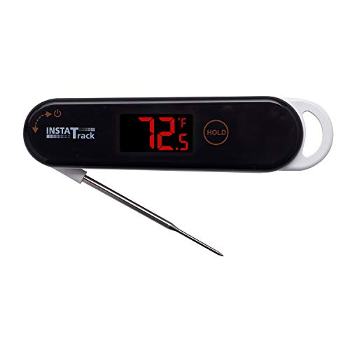 InstaTrack Folding Digital Instant Read Meat Food Grill BBQ Kitchen Cooking Thermometer with Folding Probe, White