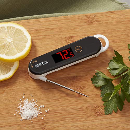 InstaTrack Folding Digital Instant Read Meat Food Grill BBQ Kitchen Cooking Thermometer with Folding Probe, White