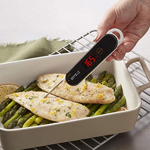 InstaTrack Folding Digital Instant Read Meat Food Grill BBQ Kitchen Cooking Thermometer with Folding Probe, White