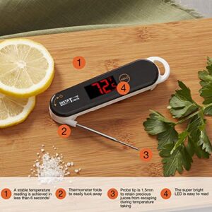 InstaTrack Folding Digital Instant Read Meat Food Grill BBQ Kitchen Cooking Thermometer with Folding Probe, White