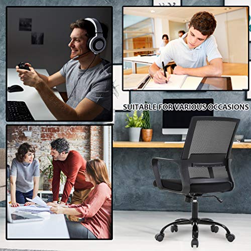 Home Office Chair Ergonomic Desk Chair Swivel Rolling Computer Chair Executive Lumbar Support Task Mesh Chair Adjustable Stool for Women Men (Black)