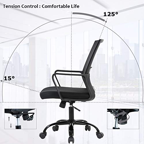 Home Office Chair Ergonomic Desk Chair Swivel Rolling Computer Chair Executive Lumbar Support Task Mesh Chair Adjustable Stool for Women Men (Black)