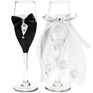 bride and groom glass champagne flutes (set of 2)