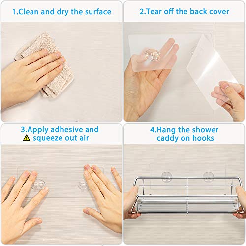 Nieifi Shower Caddy Shelf Storage Rack Adhesive Without Drilling Stainless Steel with Hooks for Washroom, Lavatory, Restroom, Toilet, Bathroom, Kitchen - 2 Pack