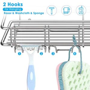 Nieifi Shower Caddy Shelf Storage Rack Adhesive Without Drilling Stainless Steel with Hooks for Washroom, Lavatory, Restroom, Toilet, Bathroom, Kitchen - 2 Pack