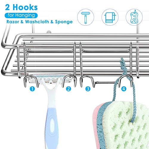 Nieifi Shower Caddy Shelf Storage Rack Adhesive Without Drilling Stainless Steel with Hooks for Washroom, Lavatory, Restroom, Toilet, Bathroom, Kitchen - 2 Pack