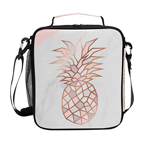 Marble Pineapple Lunch Boxes for Girls, Insulated Lunch Bag Kids Cooler Freezable Shoulder Strap for School Office