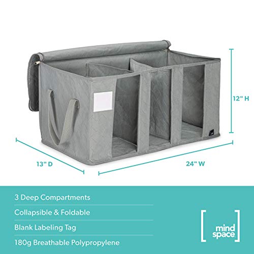 Storage Bags for Clothes - Closet Organizers and Storage for Clothing, Blanket, Comforters, Bed Sheets, Pillows and Toys - Heavy-Duty Fabric | 3 Compartments, 24 x 13 x 12 Inches, (2 Pack) Grey