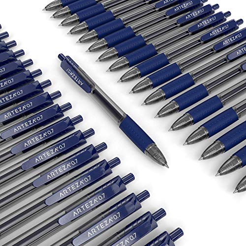 ARTEZA Gel Pens, Pack of 50 Blue Roller Ball Pens, Quick-Drying Ink, 0.7mm Medium Point, Office Supplies for Writing, Taking Notes, and Sketching