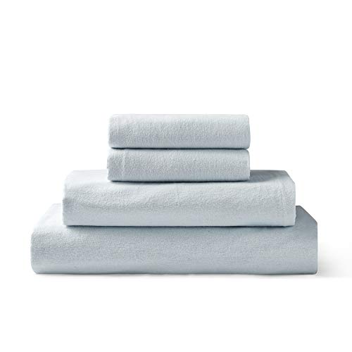 Brielle Home Flannel Sheet Set Cotton Soft Warm & Cozy Modern Chic with Elastic Deep Pockets, California King, Ballad Blue