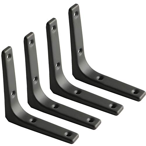 SAYAYO 4 PCS Iron Wall Shelf Bracket, 4 x 4 Inch Heavy Duty Shelf Support Bracket Decorative Joint Angle Bracket, Matte Black