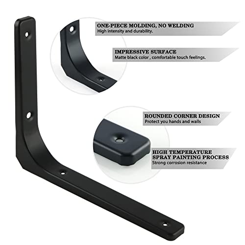 SAYAYO 4 PCS Iron Wall Shelf Bracket, 4 x 4 Inch Heavy Duty Shelf Support Bracket Decorative Joint Angle Bracket, Matte Black