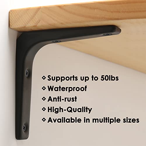 SAYAYO 4 PCS Iron Wall Shelf Bracket, 4 x 4 Inch Heavy Duty Shelf Support Bracket Decorative Joint Angle Bracket, Matte Black