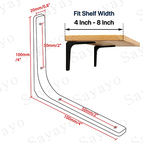 SAYAYO 4 PCS Iron Wall Shelf Bracket, 4 x 4 Inch Heavy Duty Shelf Support Bracket Decorative Joint Angle Bracket, Matte Black