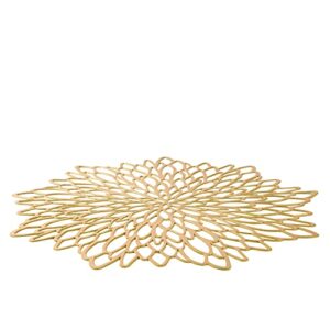 Set of 6, Gold Metallic Vinyl Round Placemats Laminated Plastic Morden Dining Table Decoration, Leaf by Snowkingdom