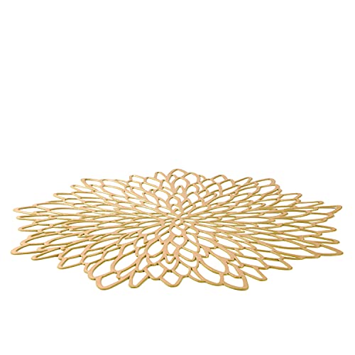 Set of 6, Gold Metallic Vinyl Round Placemats Laminated Plastic Morden Dining Table Decoration, Leaf by Snowkingdom