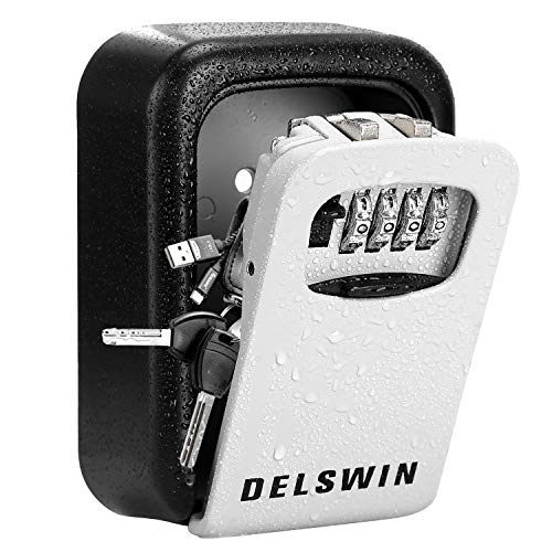 DELSWIN Wall Mounted Key Lock Box - Weatherproof Combo LockBox with 4-Digit Combination Key Storage Box for Home,Airbnb,Hotel,School,Office,Special Car Key