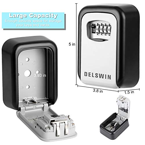 DELSWIN Wall Mounted Key Lock Box - Weatherproof Combo LockBox with 4-Digit Combination Key Storage Box for Home,Airbnb,Hotel,School,Office,Special Car Key