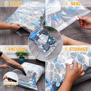 Vacuum Storage Bags 7 Combo (3 Jumbo/2 Large/2 Medium), Space Saver Sealer Bags with Travel Hand Pump, Airtight Compression Bags for Clothes, Pillows, Comforters, Blankets, Bedding