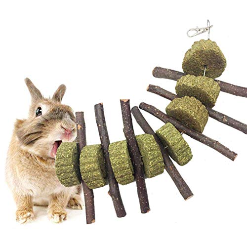 Rabbit Hamster Chew,lEIsr00y Rabbit Bunny Hamster Teeth Health Apple Wood Stick Grass Hay Cake Heart Chew Toy - Wood Color