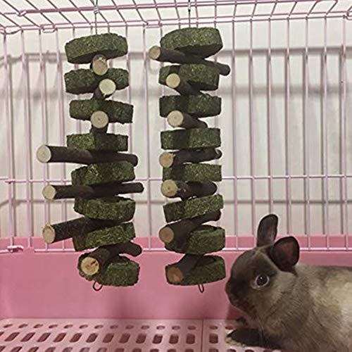 Rabbit Hamster Chew,lEIsr00y Rabbit Bunny Hamster Teeth Health Apple Wood Stick Grass Hay Cake Heart Chew Toy - Wood Color