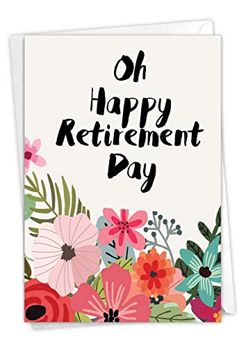 NobleWorks The Best Card, Optimisms - Retirement Greeting Card with Envelope, Flower' Decorated Inspirational Saying C6631GRTG