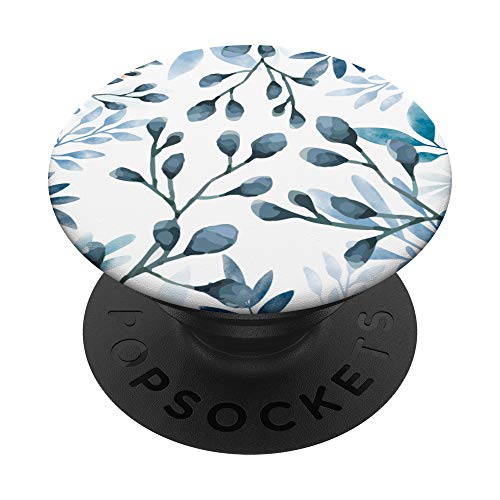 Eucalyptus navy blossom watercolor floral branches leaves PopSockets Swappable PopGrip