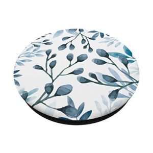 Eucalyptus navy blossom watercolor floral branches leaves PopSockets Swappable PopGrip